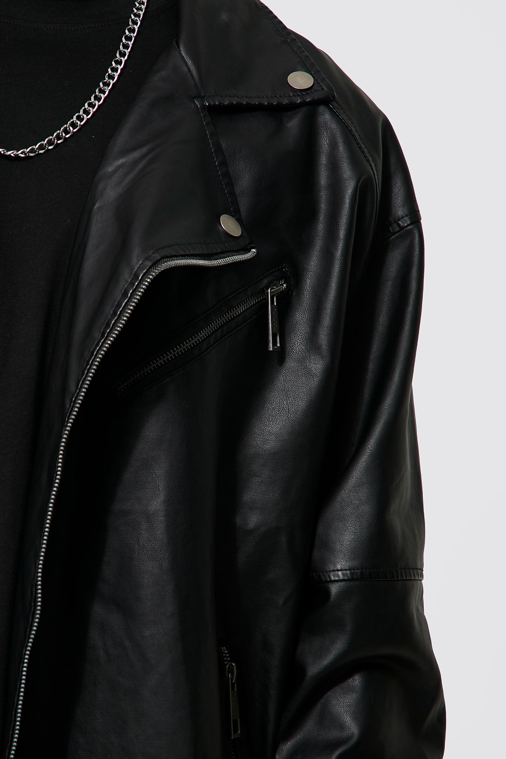 Leather Look Oversized Biker Jacket | boohoo Leather Look Oversized Biker Jacket | boohoo