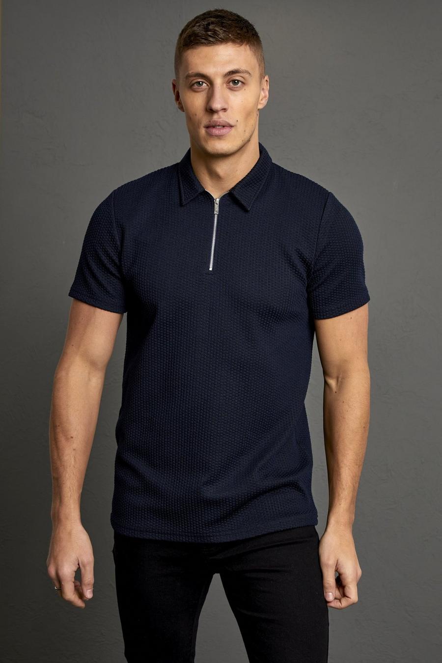 Slim Fit Jacquard Zip Polo | boohoo USA Slim Fit Jacquard Zip Polo | boohoo USA