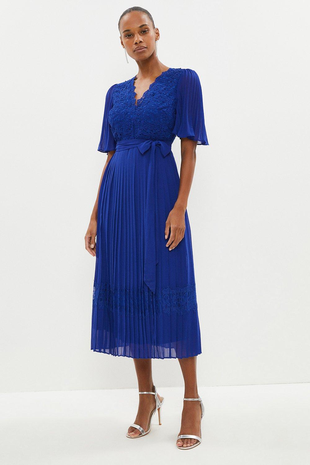 Dresses Pleated Angel Sleeve Lace Bodice Midi Dress Coast