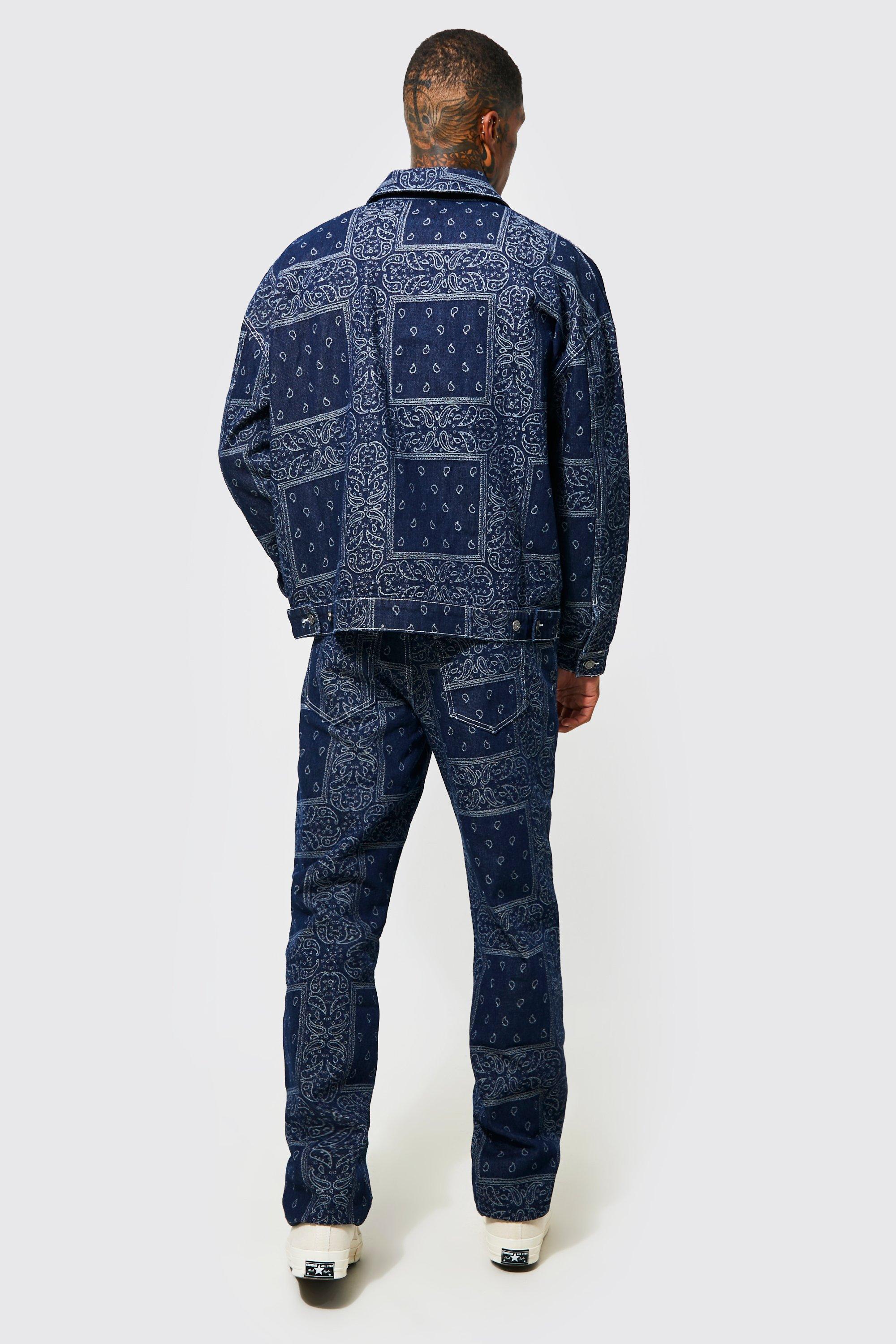 Relaxed Fit Bandana Jacquard Jeans | boohoo USA Relaxed Fit Bandana Jacquard Jeans | boohoo USA