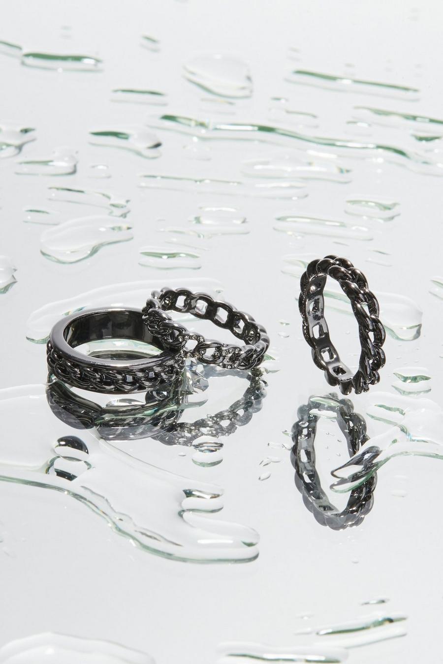Men's 3 Pack Chain Detail Rings | Boohoo UK Men's 3 Pack Chain Detail Rings | Boohoo UK