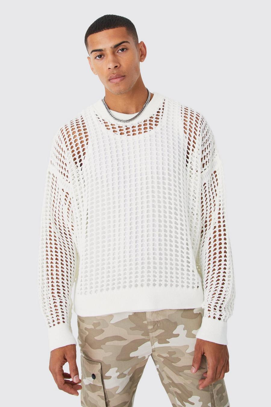 Boxy Fit Crochet Sweater | boohoo USA Boxy Fit Crochet Sweater | boohoo USA