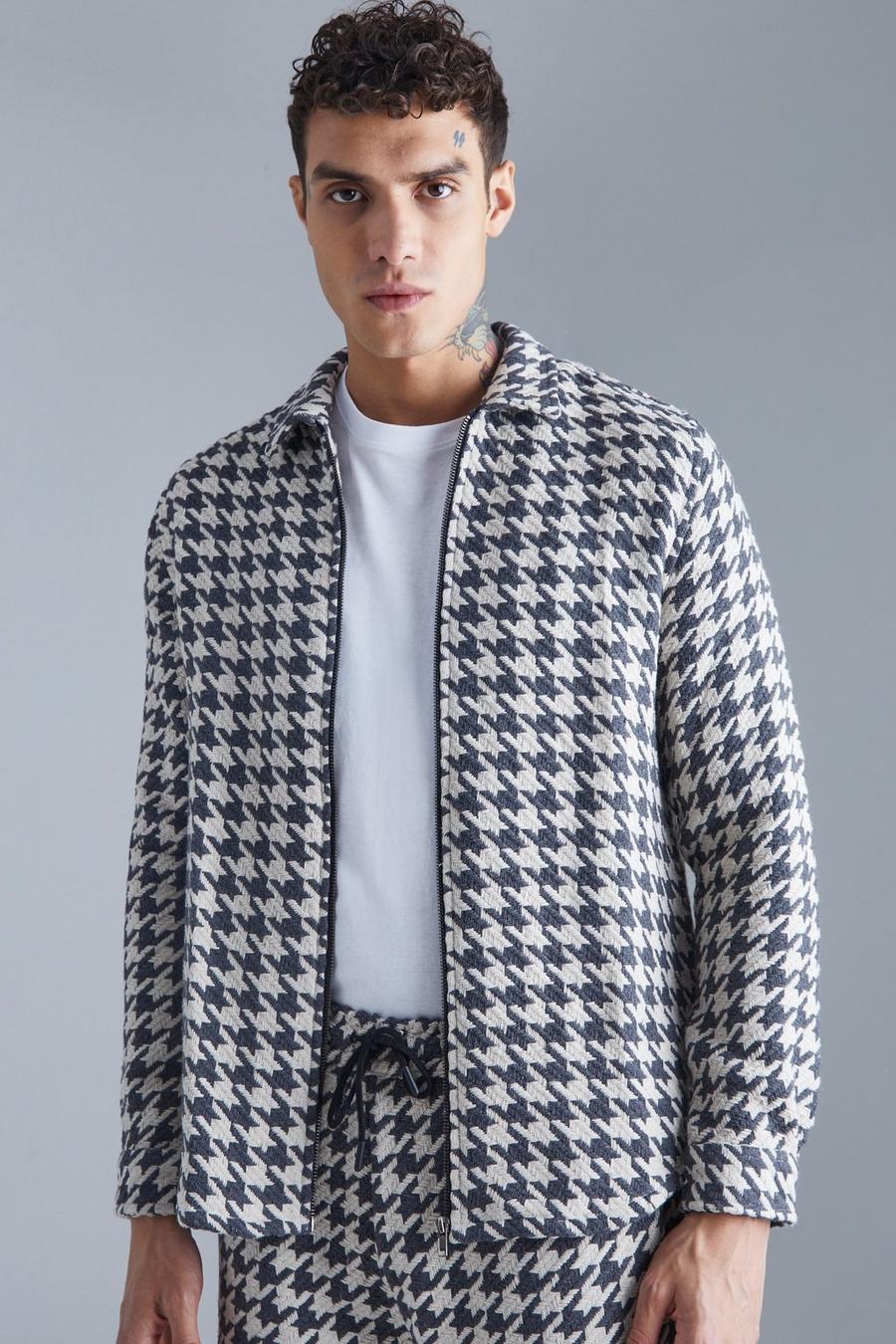 Long Sleeve Brushed Houndstooth Zip Shirt Jacket | boohoo USA Long Sleeve Brushed Houndstooth Zip Shirt Jacket | boohoo USA
