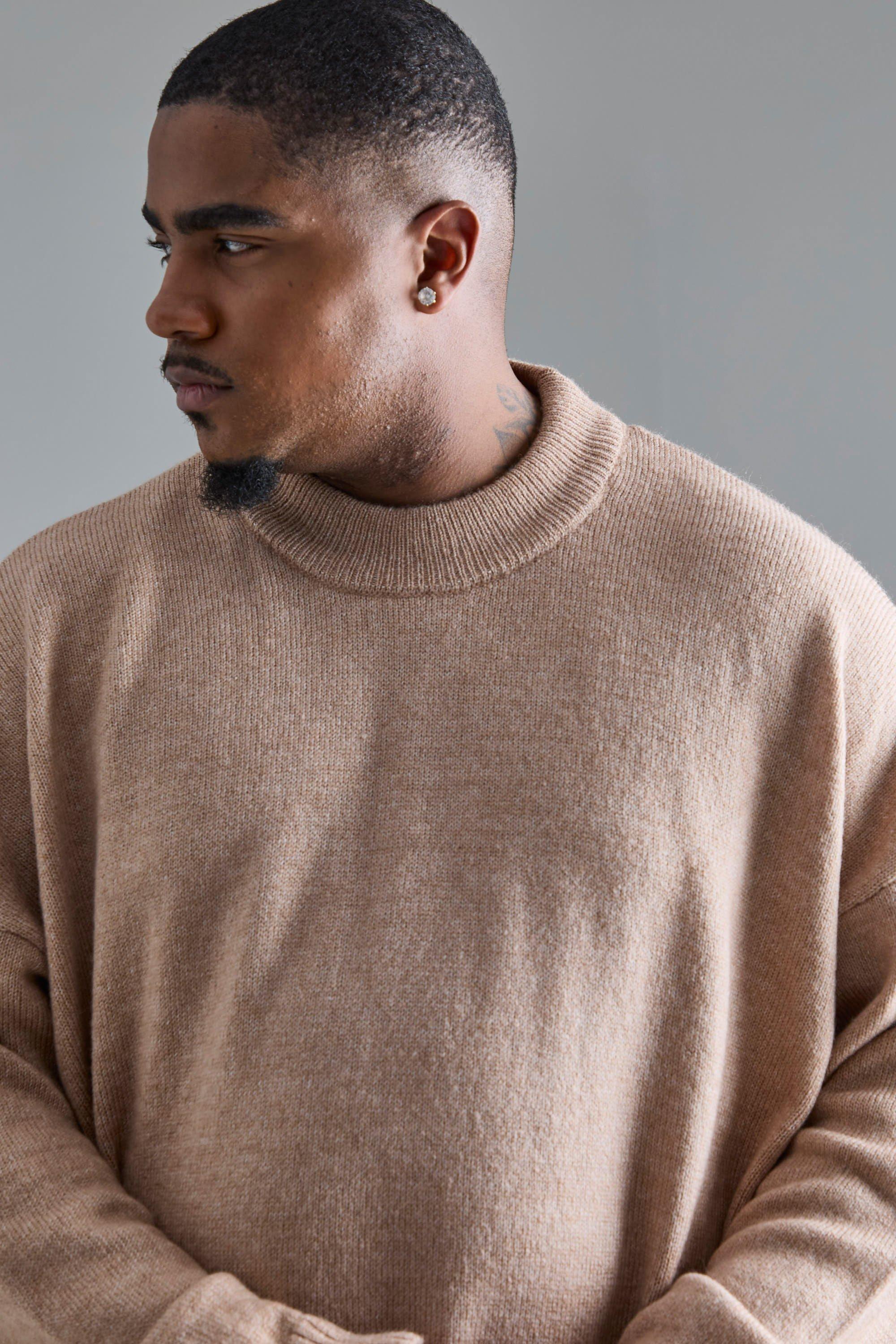 Plus Oversized Knitted Drop Shoulder Sweater In Stone Plus Oversized Knitted Drop Shoulder Sweater In Stone