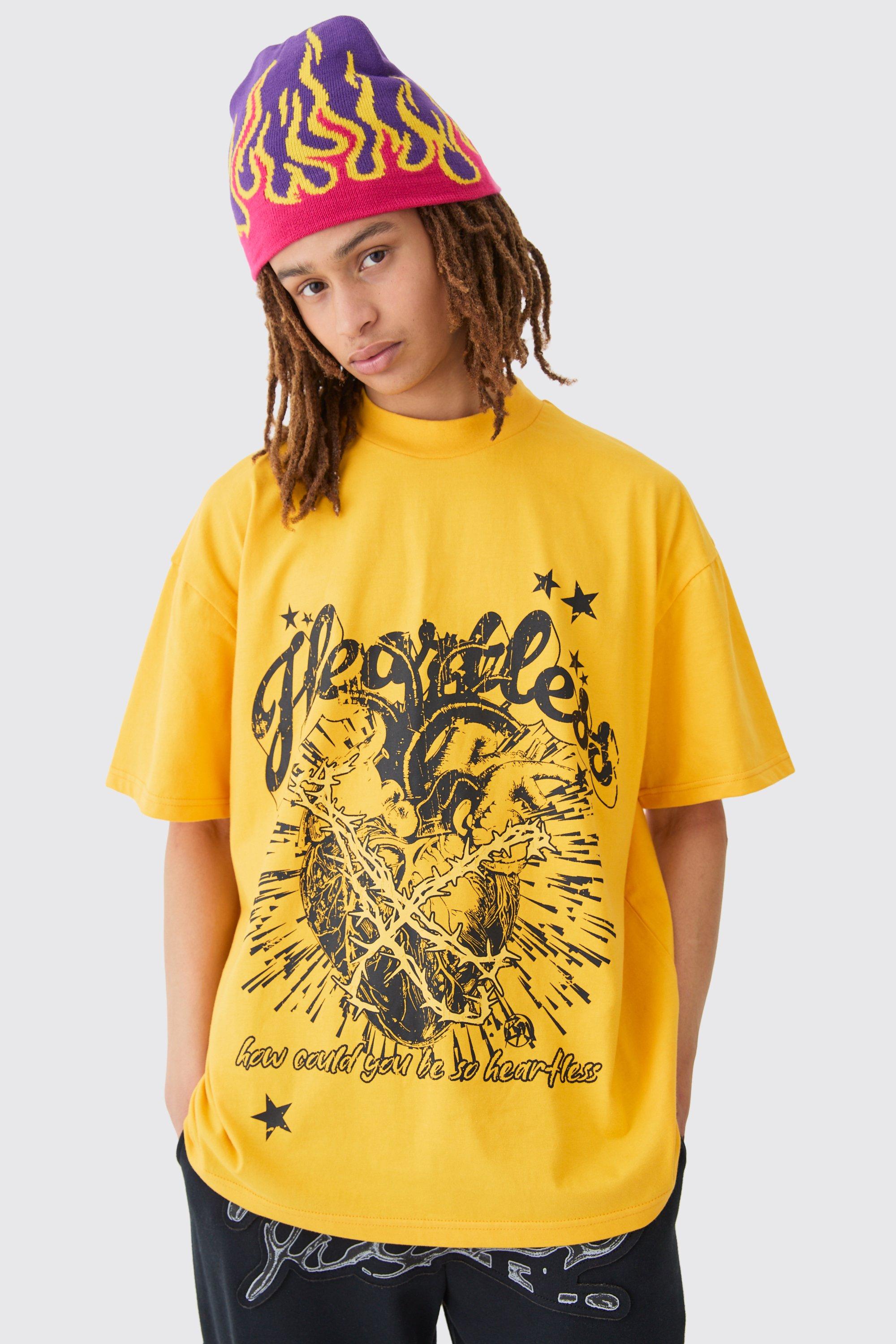 Black and yellow graphic tee store