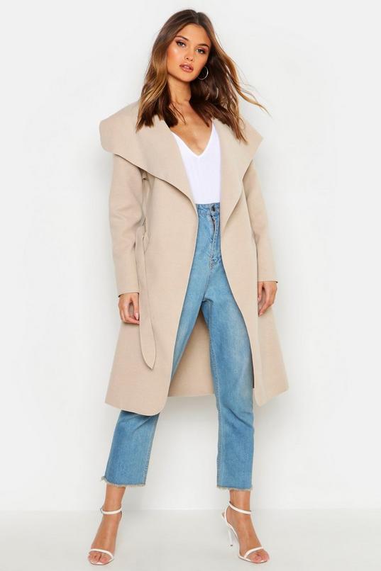 Belted Shawl Collar Coat | boohoo Belted Shawl Collar Coat | boohoo