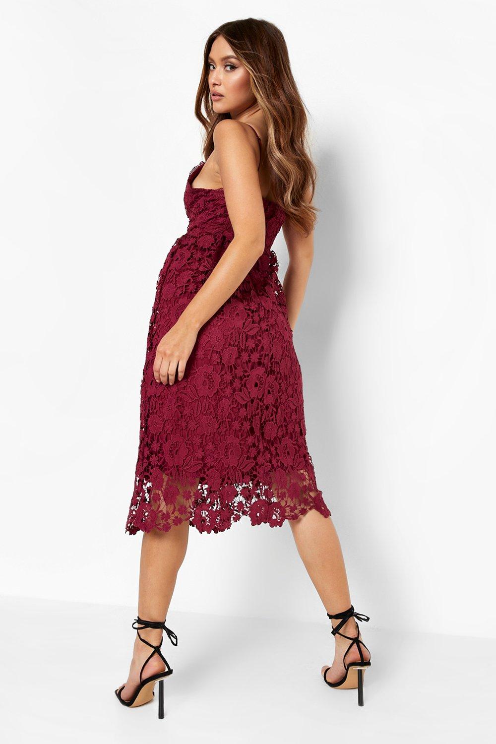 Womens Plus Crochet Lace Midi Skater Dress Red 24 Red Closer Atelier
