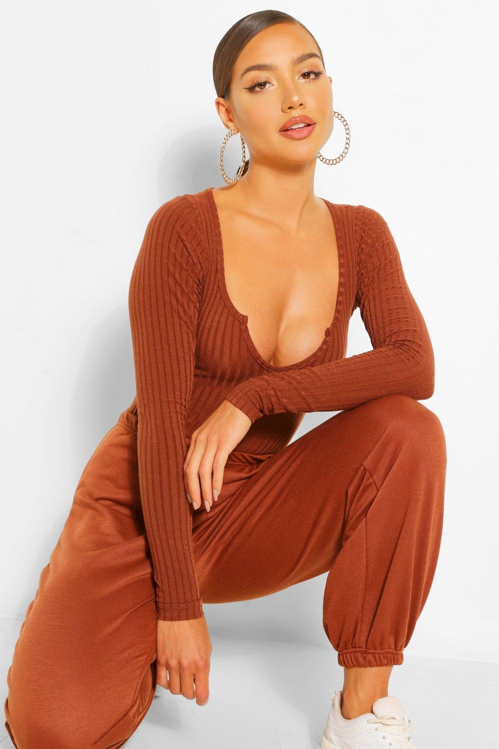 Extreme Scoop Notch Knitted Rib Bodysuit | boohoo USA Extreme Scoop Notch Knitted Rib Bodysuit | boohoo USA