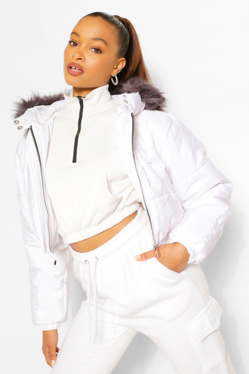 Faux Fur Trim Crop Puffer Jacket | boohoo USA Faux Fur Trim Crop Puffer Jacket | boohoo USA