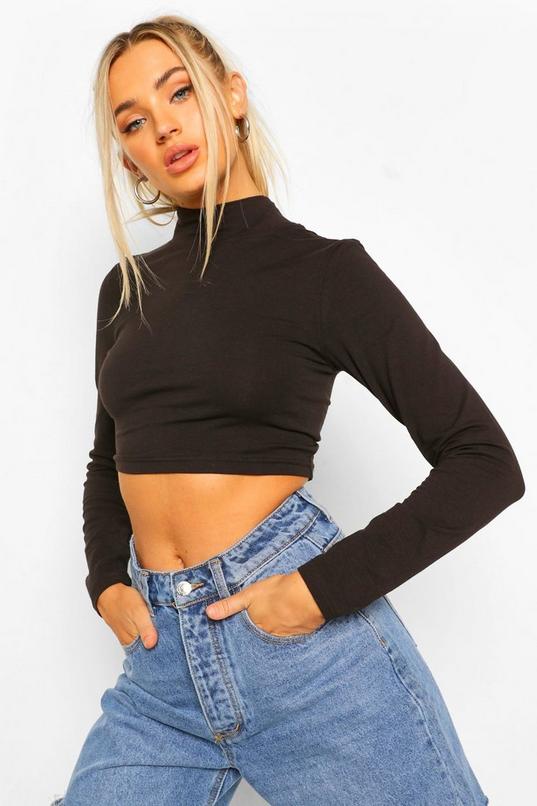 High Neck Long Sleeve Crop Top | boohoo High Neck Long Sleeve Crop Top | boohoo