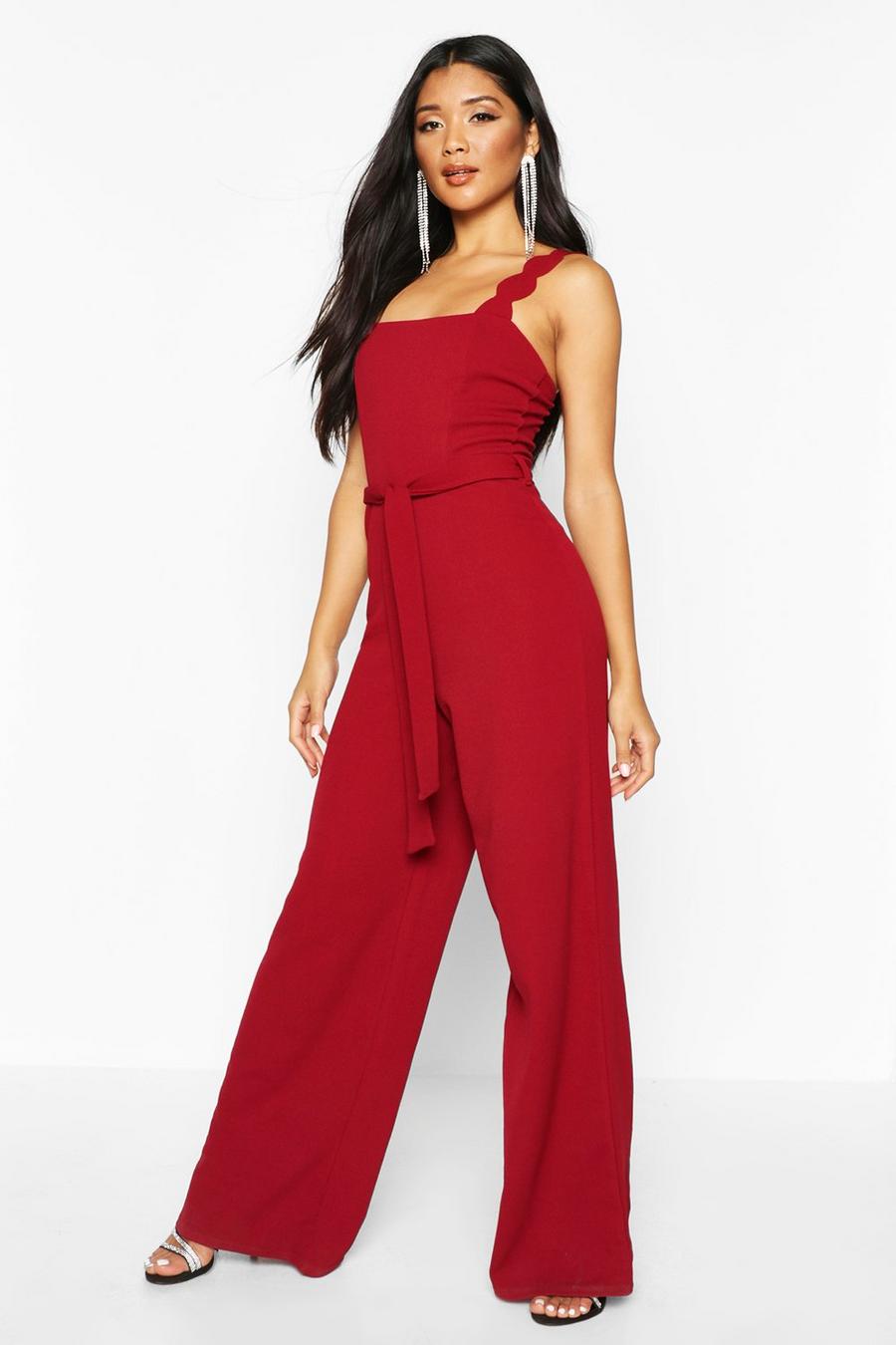 Scallop Edge Strappy Wide Leg Jumpsuit | boohoo Scallop Edge Strappy Wide Leg Jumpsuit | boohoo