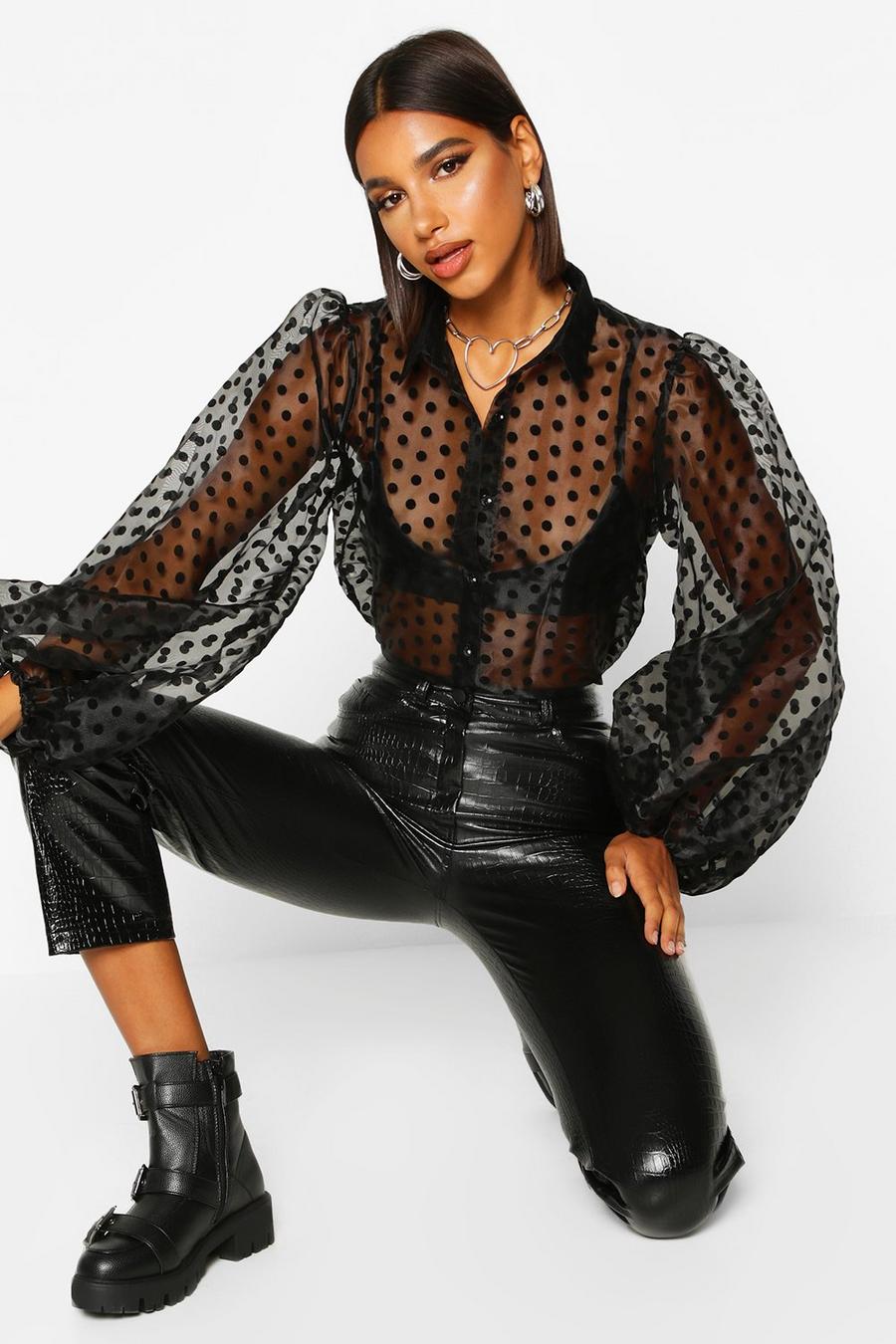 Organza Polka Dot Balloon Sleeve Blouse | boohoo Organza Polka Dot Balloon Sleeve Blouse | boohoo