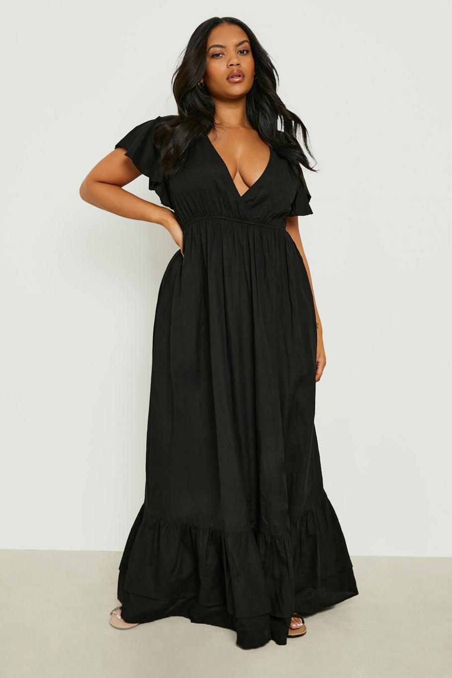 Plus Linen Ruffle Maxi Dress | boohoo USA Plus Linen Ruffle Maxi Dress | boohoo USA