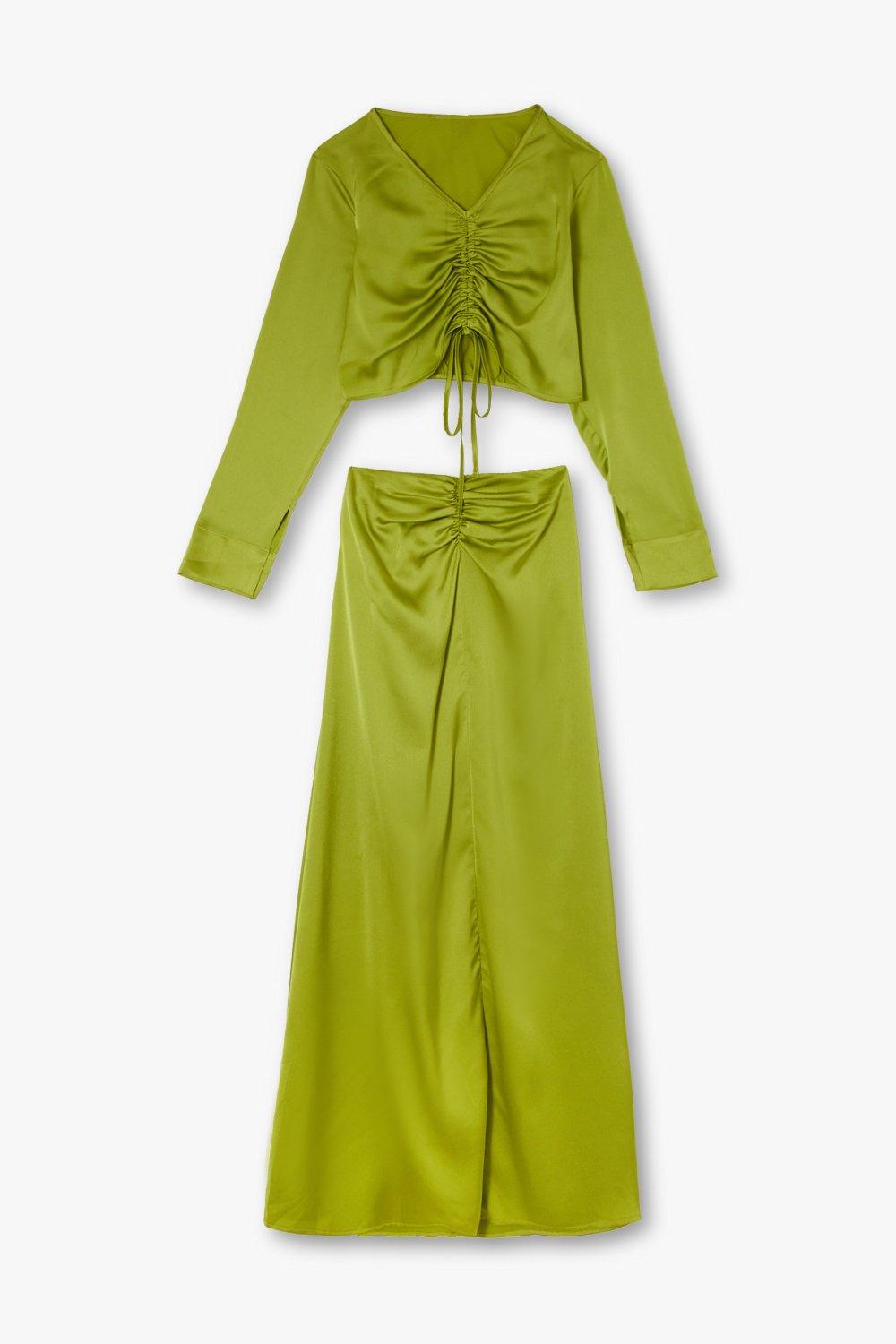 Lime Plisse Bralette & Wide Leg Trouser Set | boohoo UK Lime Plisse Bralette & Wide Leg Trouser Set | boohoo UK