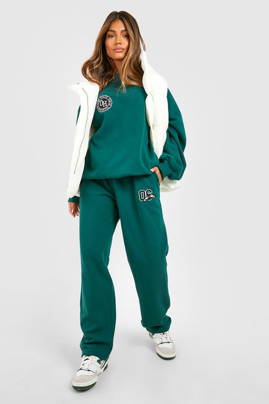 Varsity Applique Sweater Tracksuit | boohoo Varsity Applique Sweater Tracksuit | boohoo
