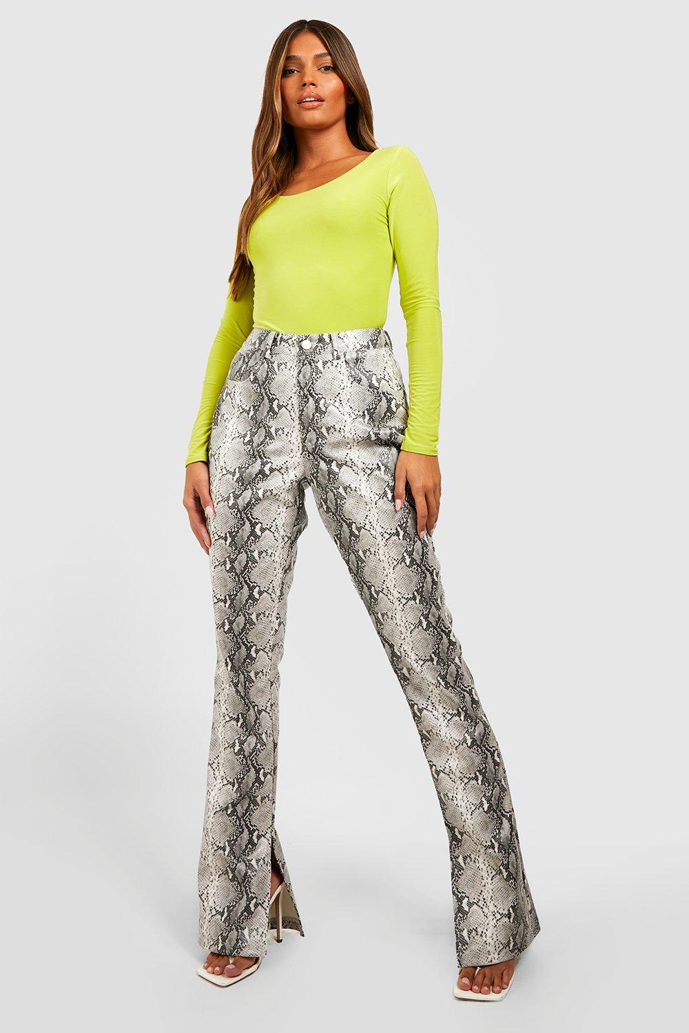 Python Faux Leather Split Hem Pants | boohoo USA Python Faux Leather Split Hem Pants | boohoo USA