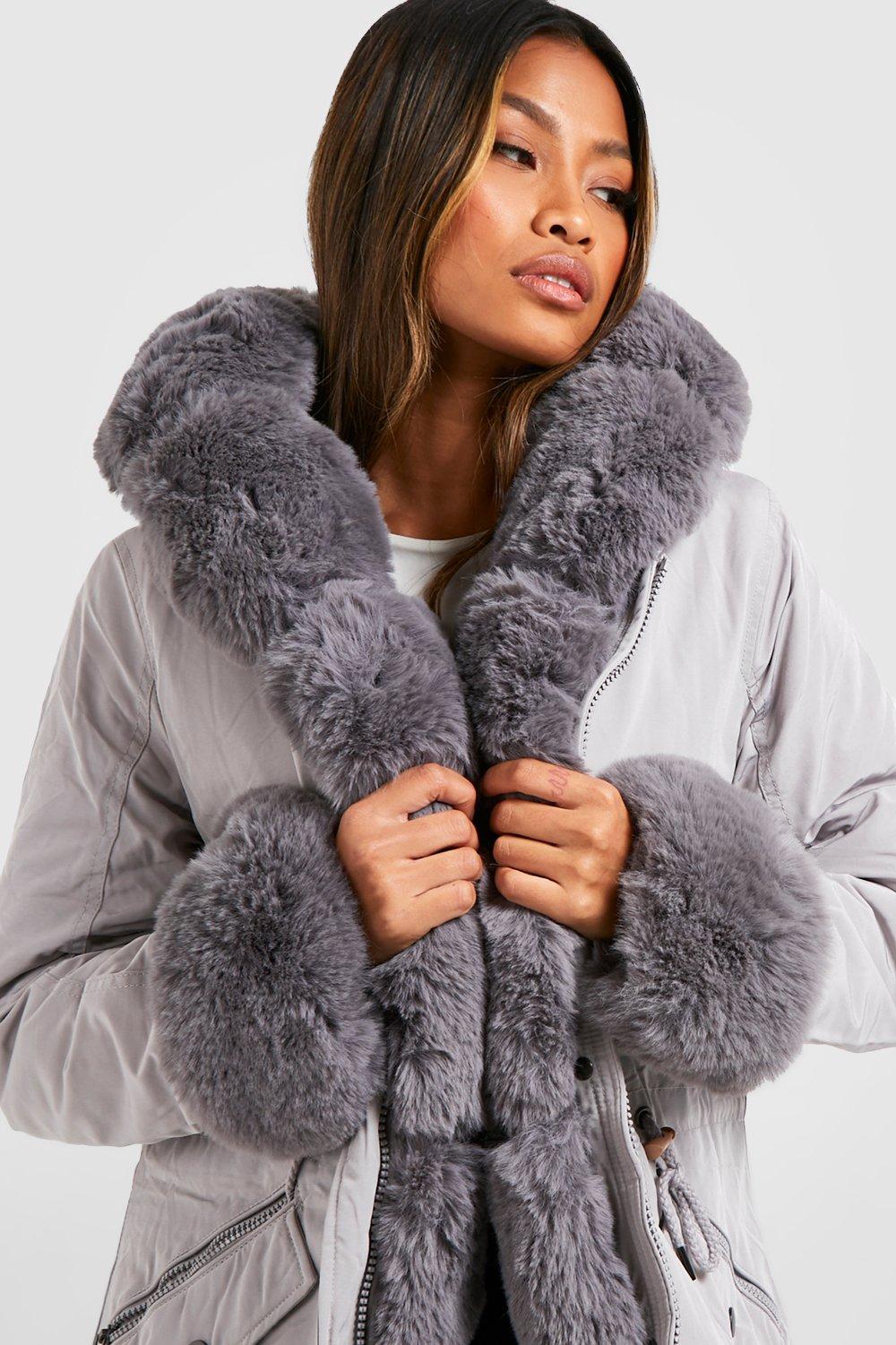 Luxe Faux Fur Trim Collar And Cuff Parka boohoo USA