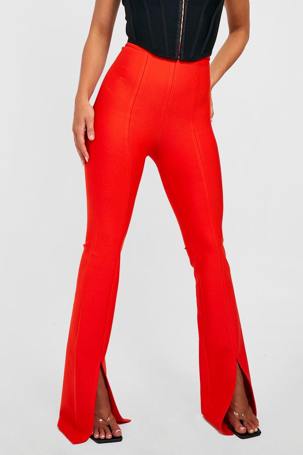 Premium Bandage Split Front Puddle Hem Flared Pants | boohoo USA Premium Bandage Split Front Puddle Hem Flared Pants | boohoo USA