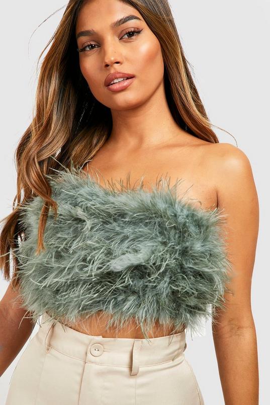 Feather Bandeau Crop Top | boohoo USA Feather Bandeau Crop Top | boohoo USA