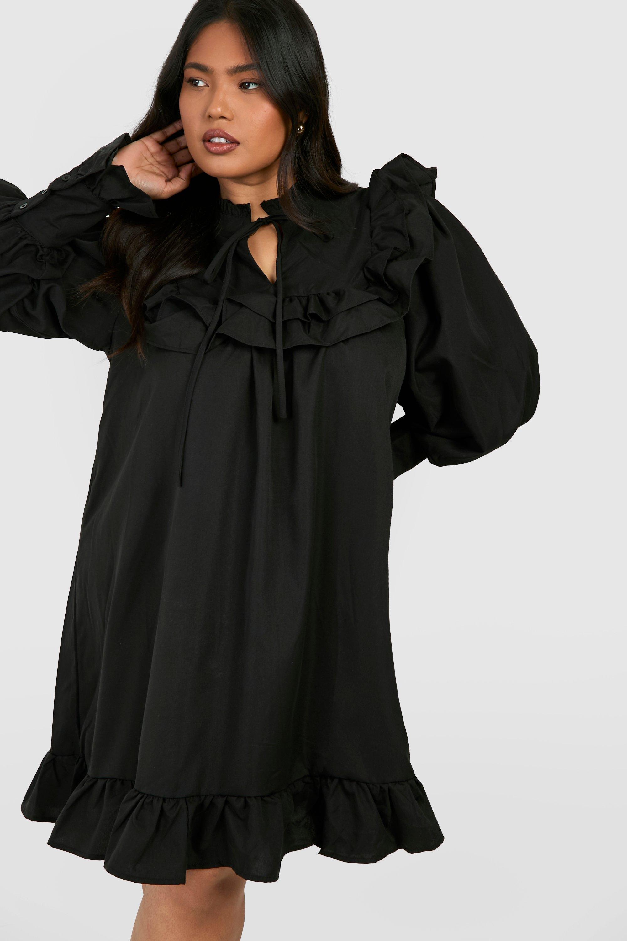 Plus Woven Long Sleeve Smock Dress