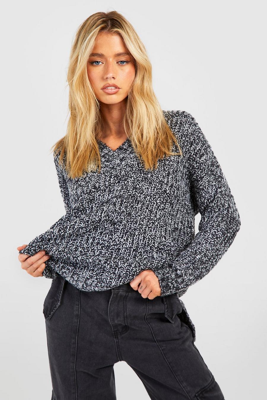 Marl Oversized Slouchy V Neck Sweater | boohoo USA Marl Oversized Slouchy V Neck Sweater | boohoo USA