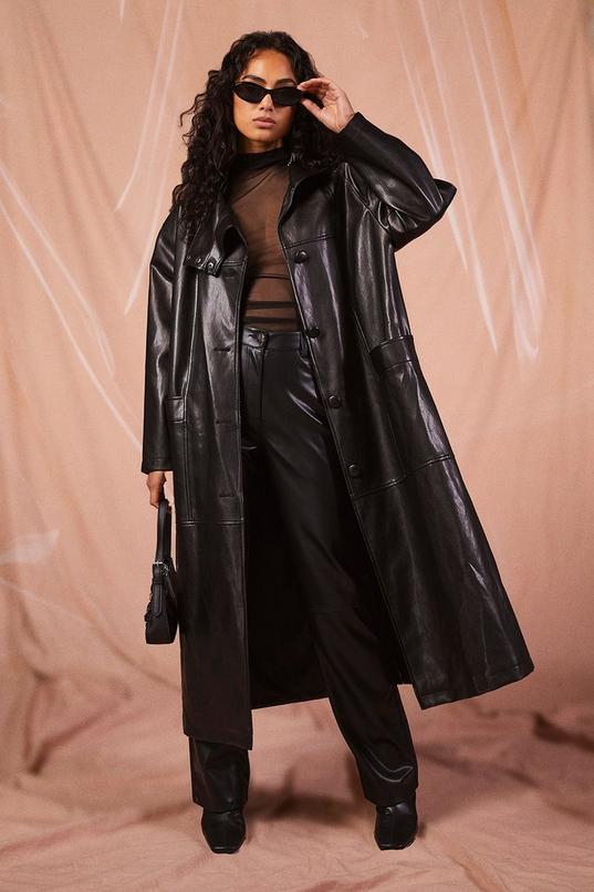 Faux Leather Maxi Button Detail Trench Coat | boohoo Faux Leather Maxi Button Detail Trench Coat | boohoo