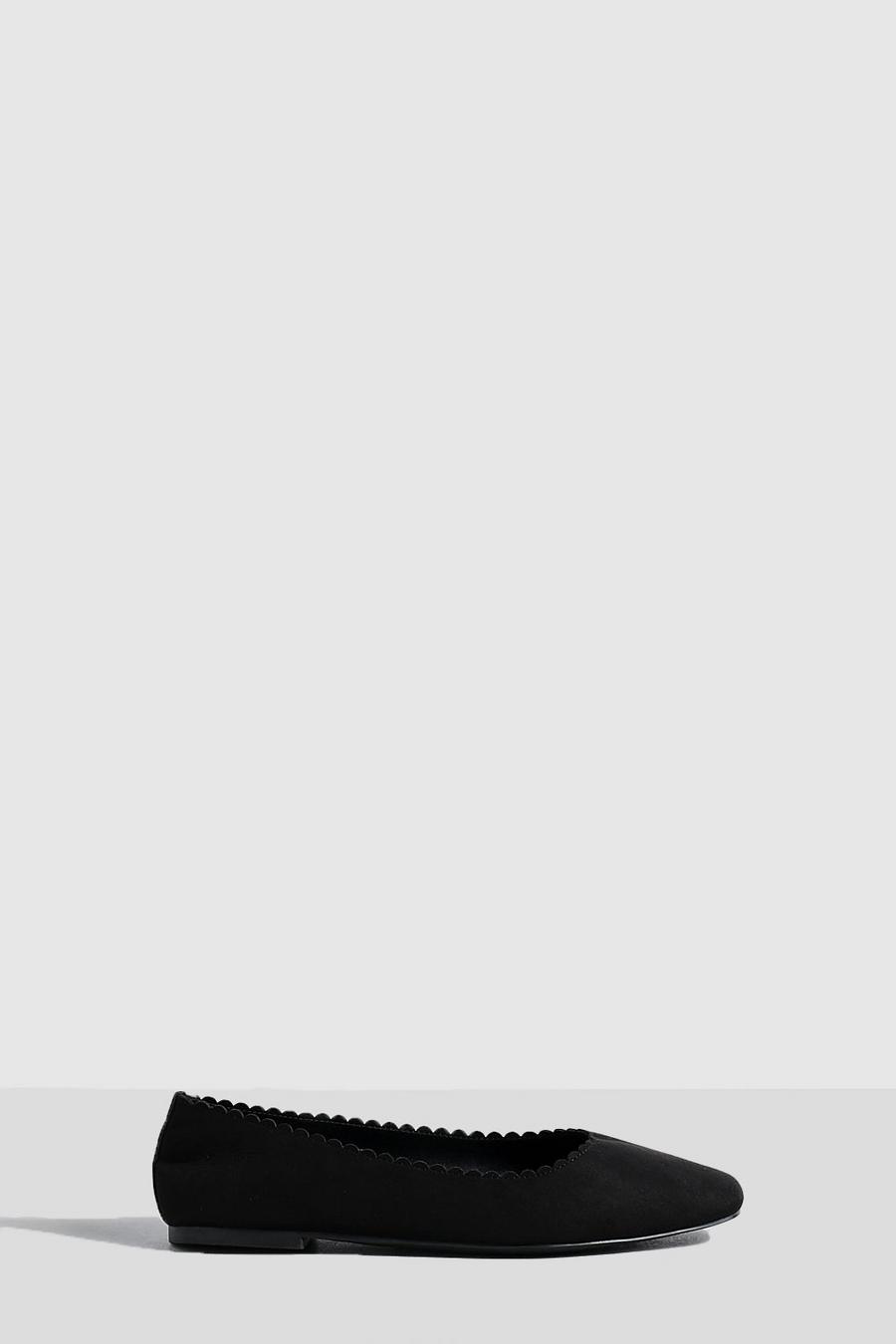 Wide Width Scallop Edge Ballet Flats | boohoo Wide Width Scallop Edge Ballet Flats | boohoo