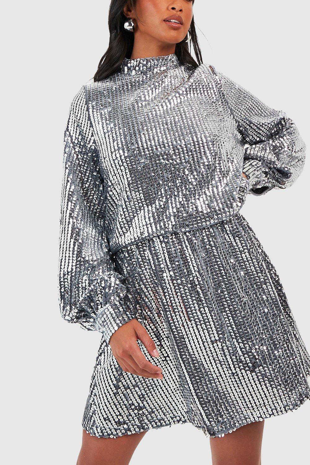 Silver sequin skater dress store