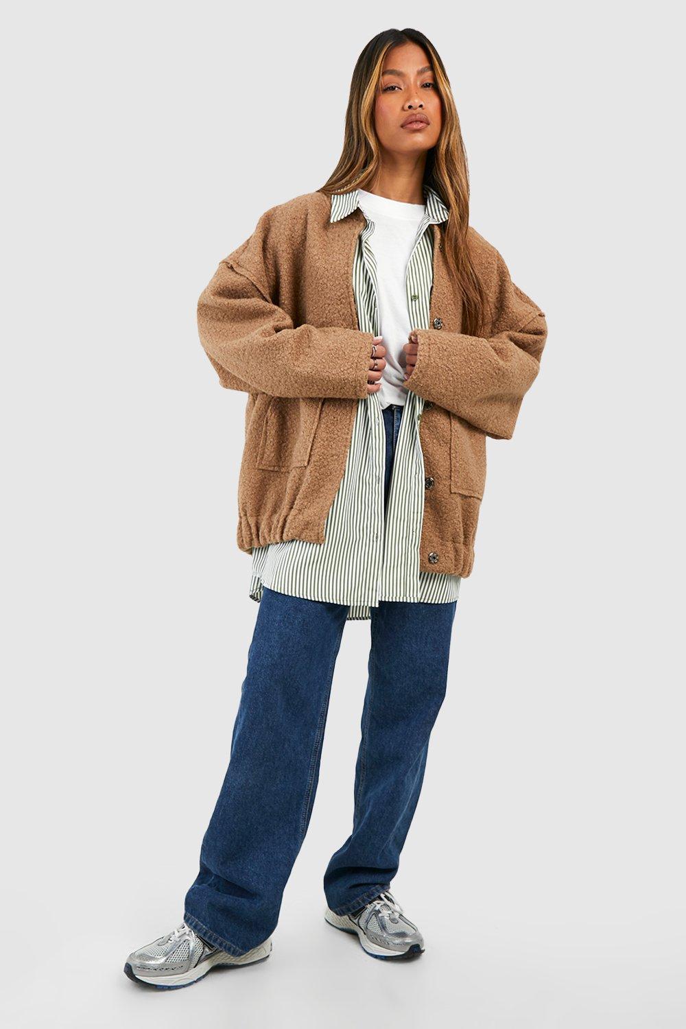 Oversized Wool Look Bomber Jacket | boohoo Oversized Wool Look Bomber Jacket | boohoo