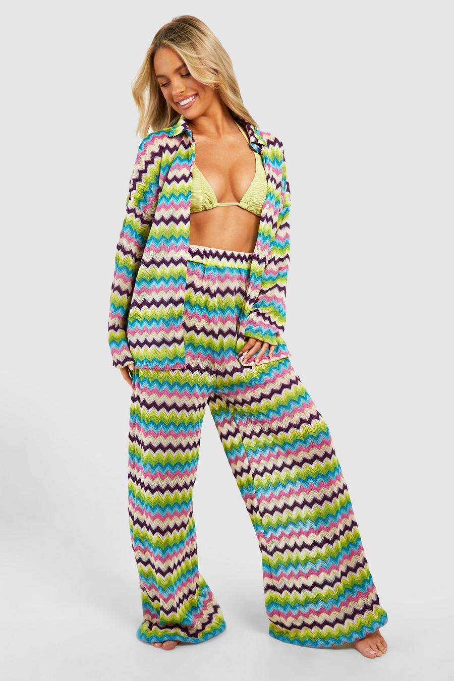 Zig Zag Knitted Wide Leg Beach Pants | boohoo USA Zig Zag Knitted Wide Leg Beach Pants | boohoo USA