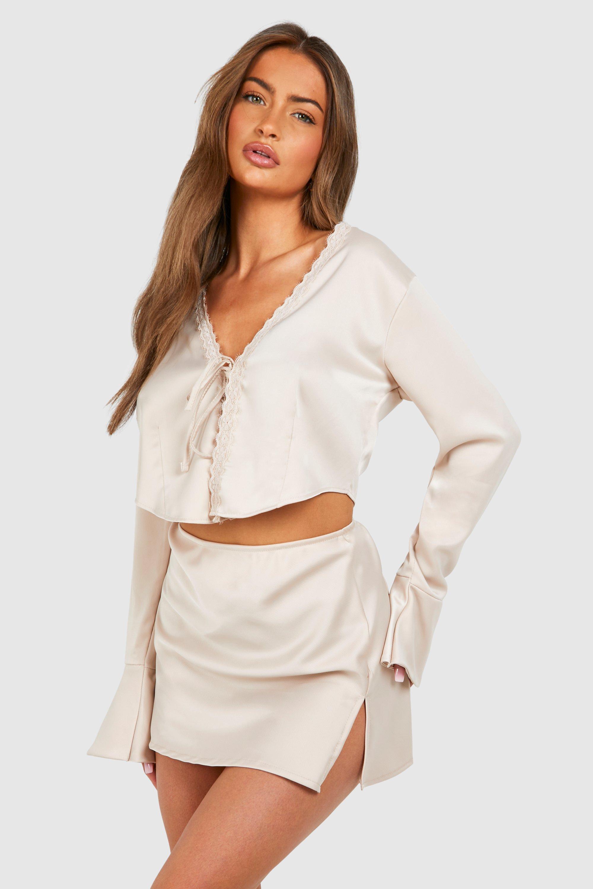 Lace Trim Tie Front Blouse