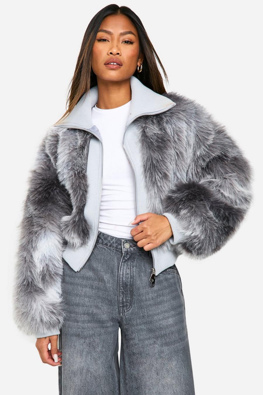 Rib Detail Faux Fur Cropped Jacket | boohoo USA Rib Detail Faux Fur Cropped Jacket | boohoo USA