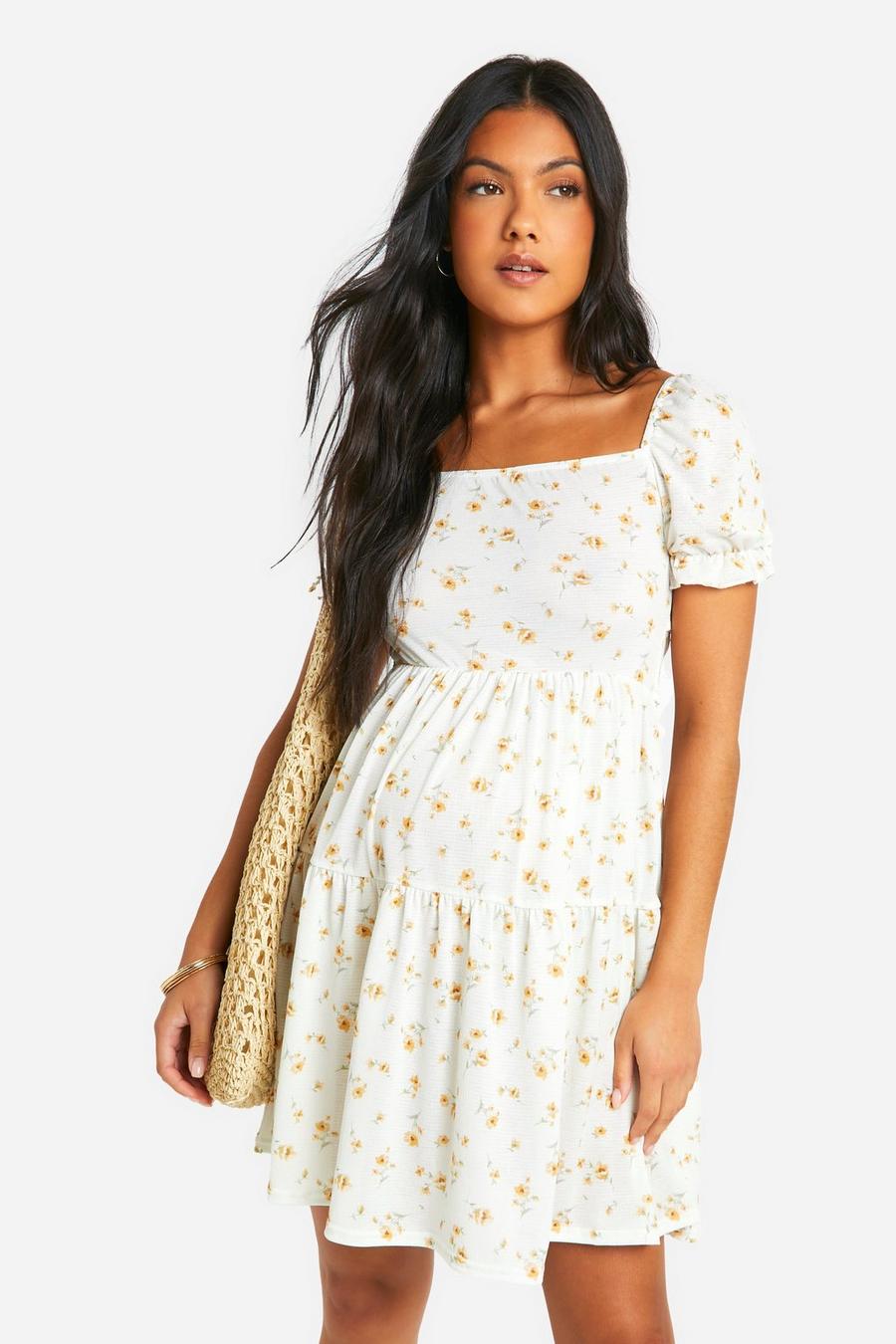 Maternity Floral Print Smock Milkmaid Mini Dress | boohoo UK Maternity Floral Print Smock Milkmaid Mini Dress | boohoo UK