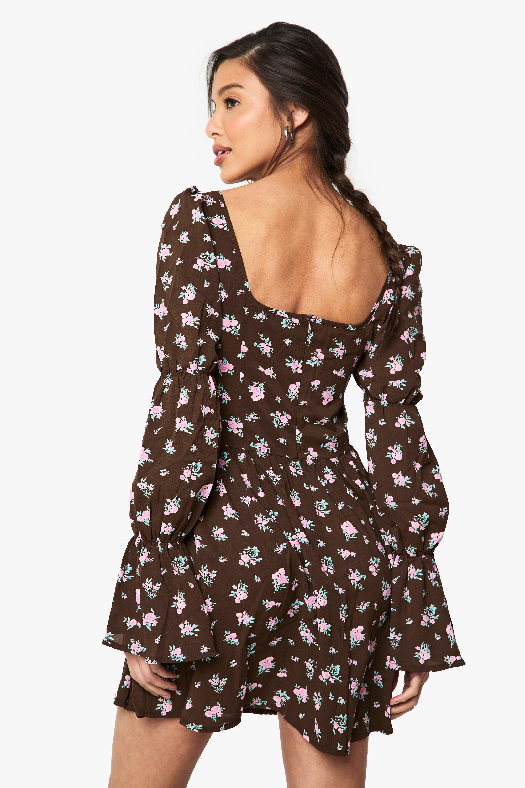 Corset Floral Print Puff Sleeve Milkmaid Skater Dress Corset Floral Print Puff Sleeve Milkmaid Skater Dress