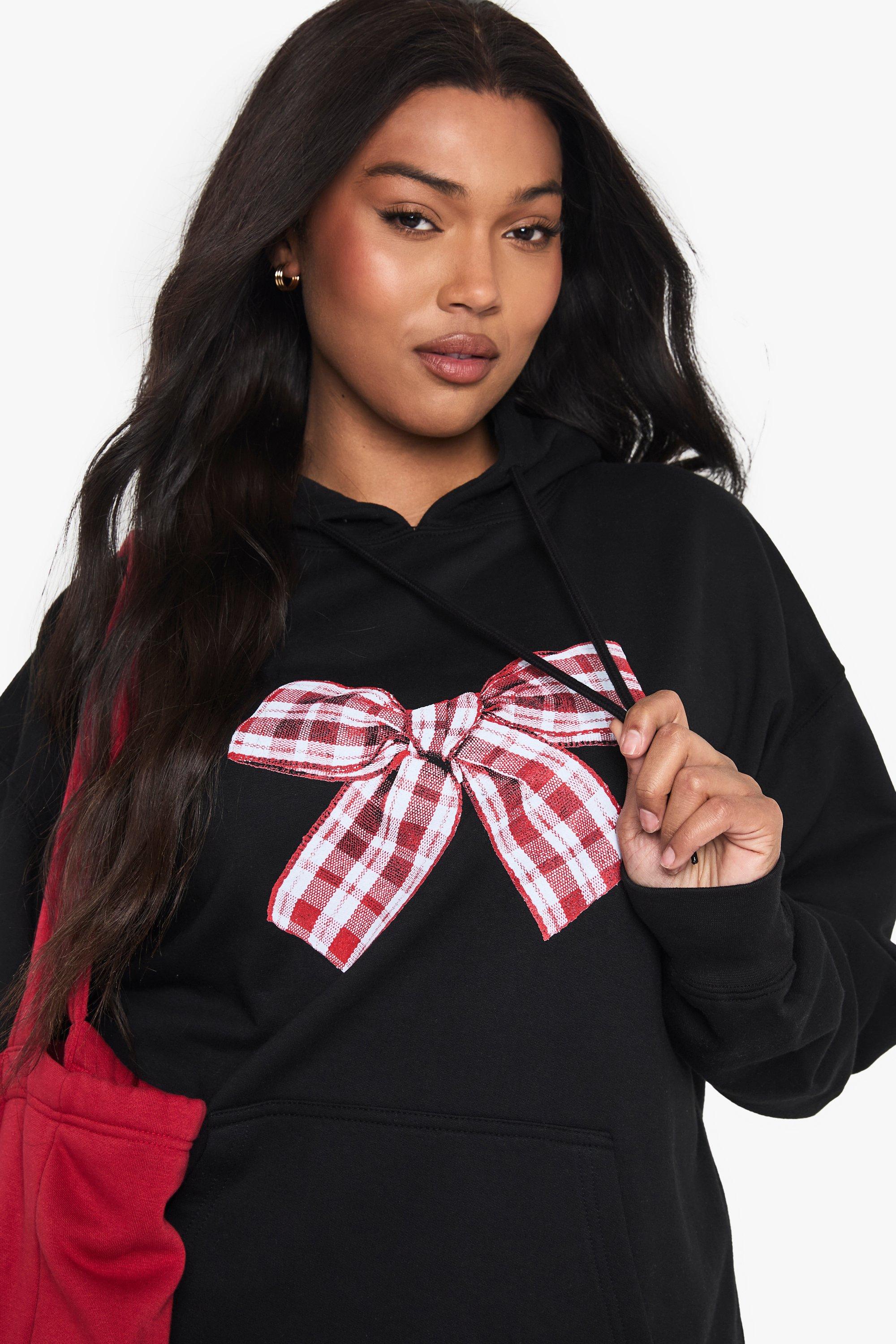 PLUS GINGHAM BOW OVERSIZED HOODIE | boohoo USA PLUS GINGHAM BOW OVERSIZED HOODIE | boohoo USA