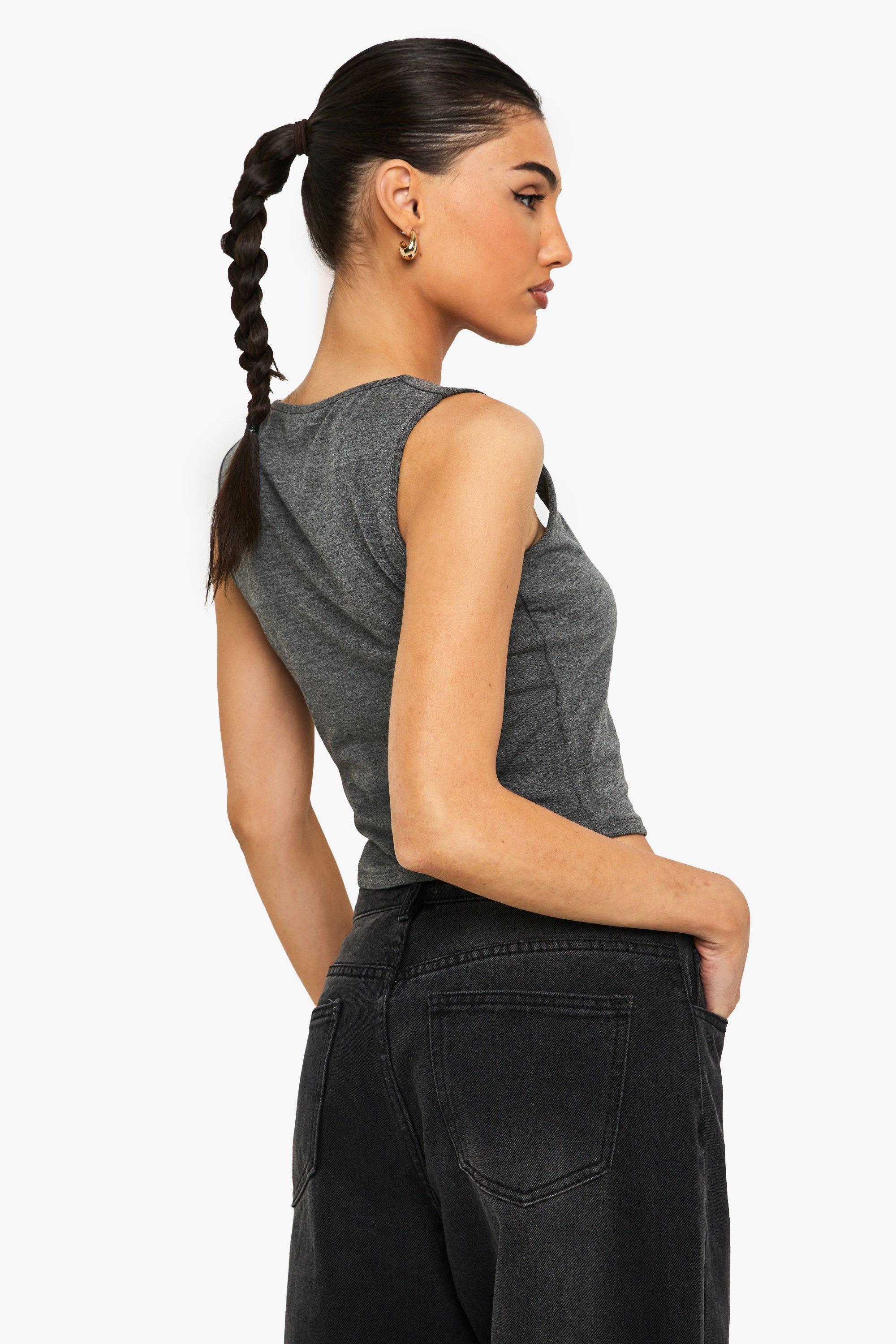 MARL SQUARE NECK TRIM DETAIL TOP | boohoo USA MARL SQUARE NECK TRIM DETAIL TOP | boohoo USA