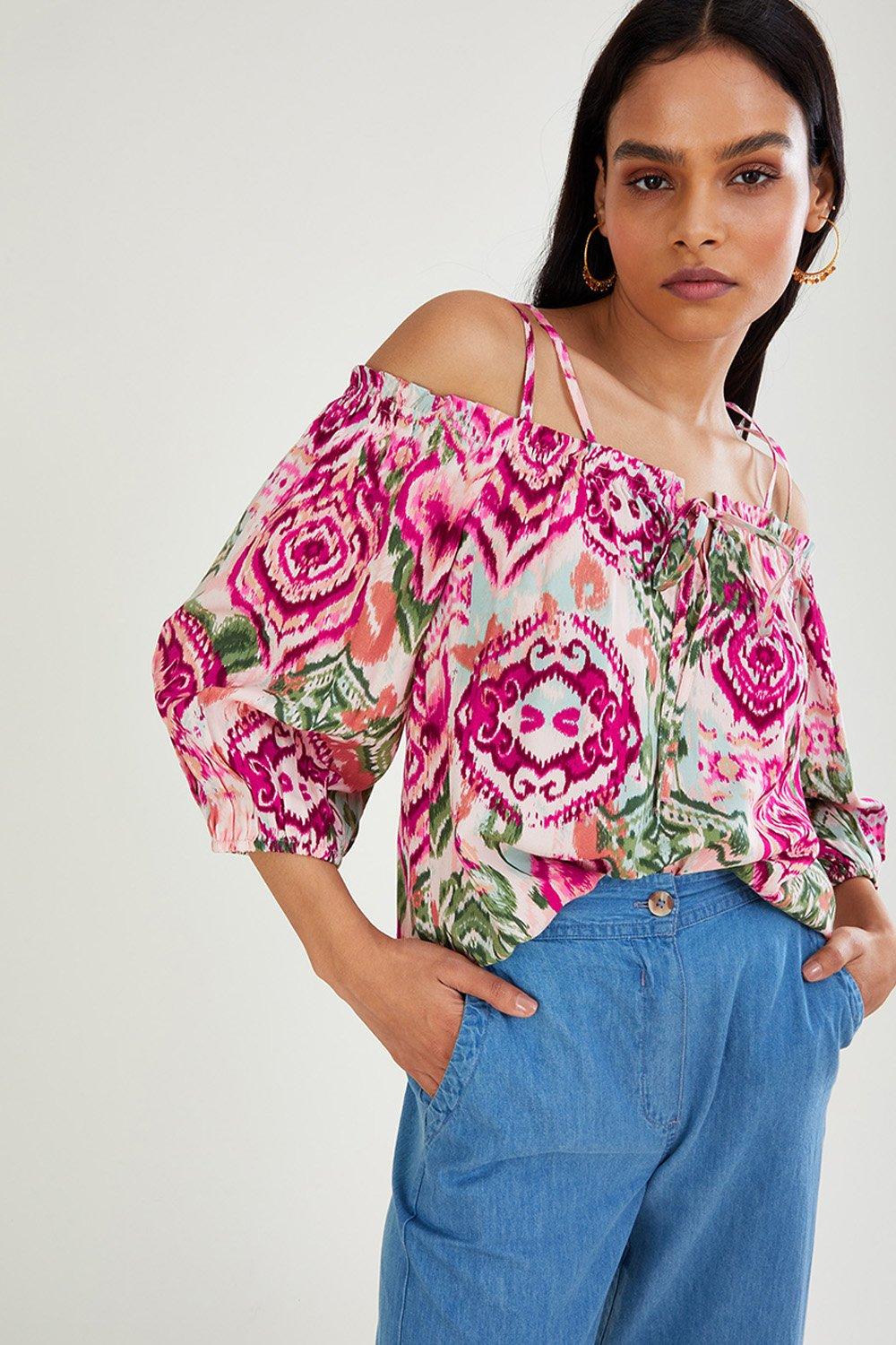Tops Bardot Ikat Print Top Monsoon