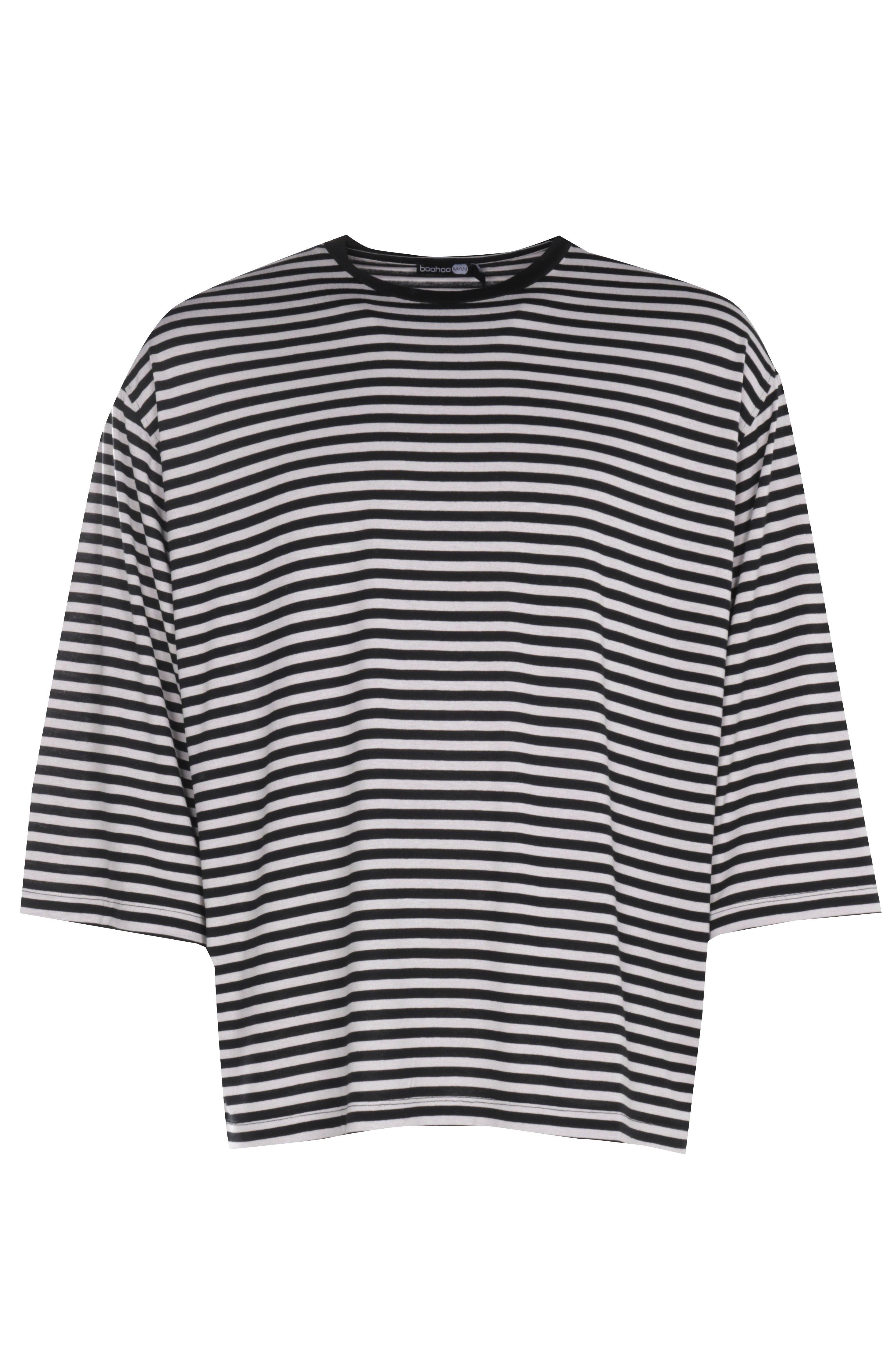 Oversized Striped Shirt With 3/4 Sleeves - boohooMAN Oversized Striped Shirt With 3/4 Sleeves - boohooMAN