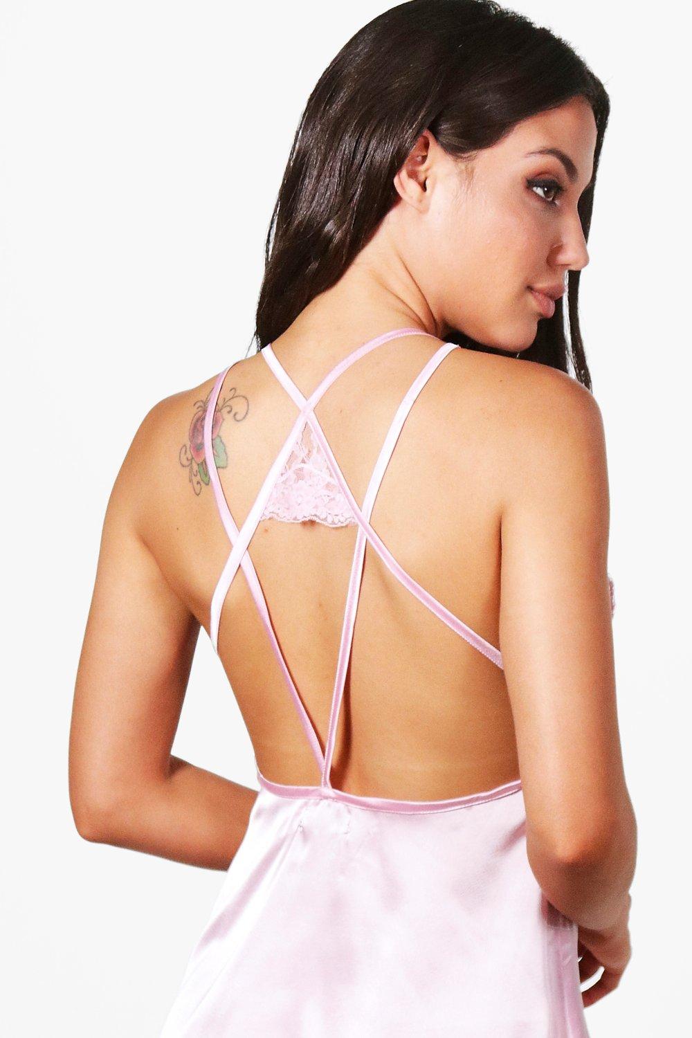 Maria Satin Lace Back Detail Night Dress boohoo USA