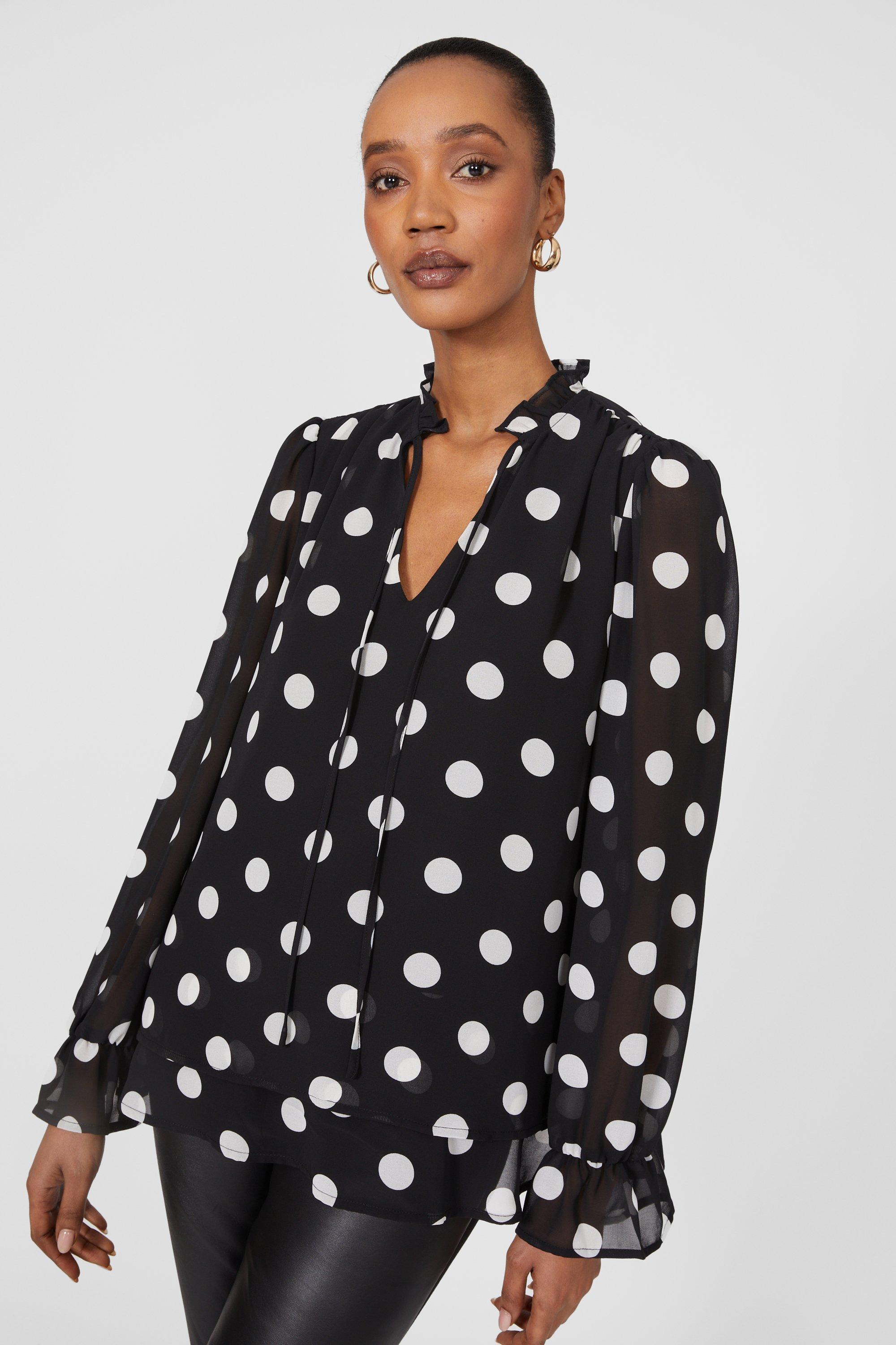 Tops Spot Printed Tie Neck Blouse Principles
