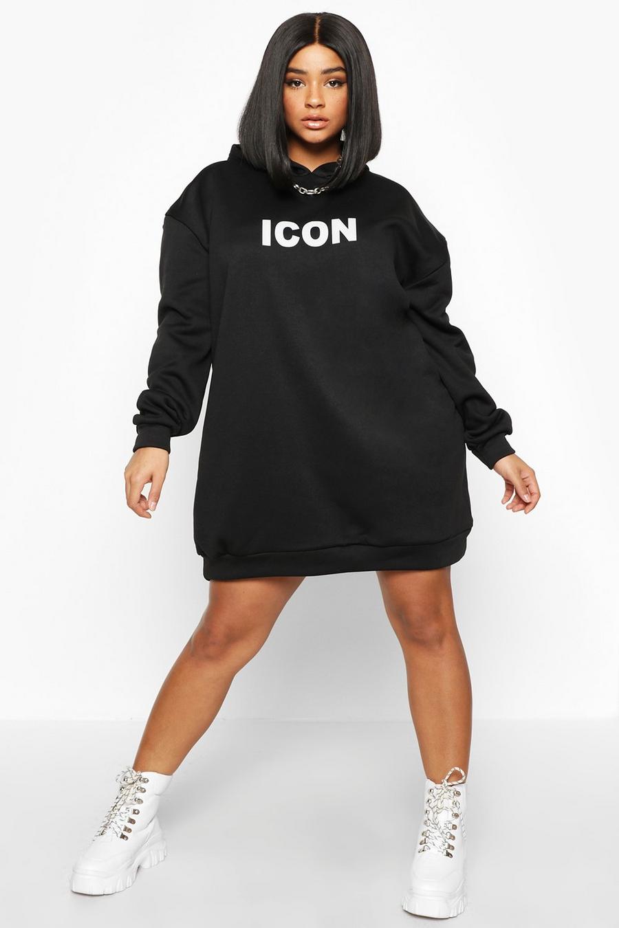 Plus 'Icon' Oversized Hooded Sweatshirt Dress | boohoo USA Plus 'Icon' Oversized Hooded Sweatshirt Dress | boohoo USA