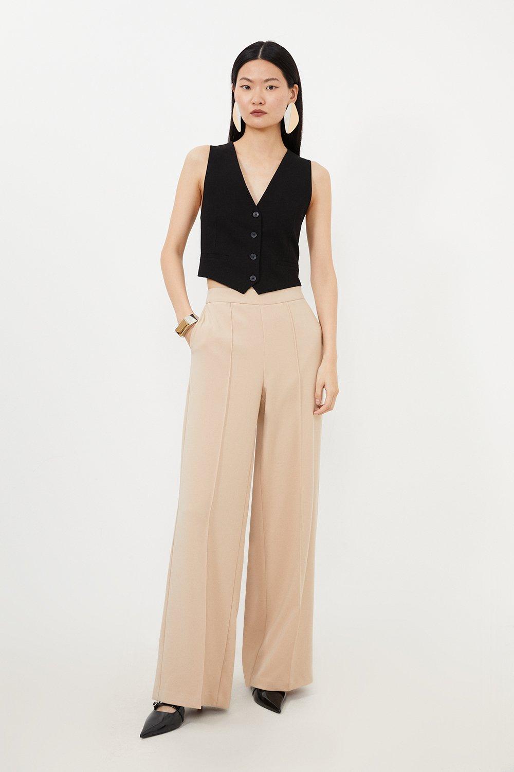 Compact Stretch Low Waist Turn Up Pants | Karen Millen Compact Stretch Low Waist Turn Up Pants | Karen Millen